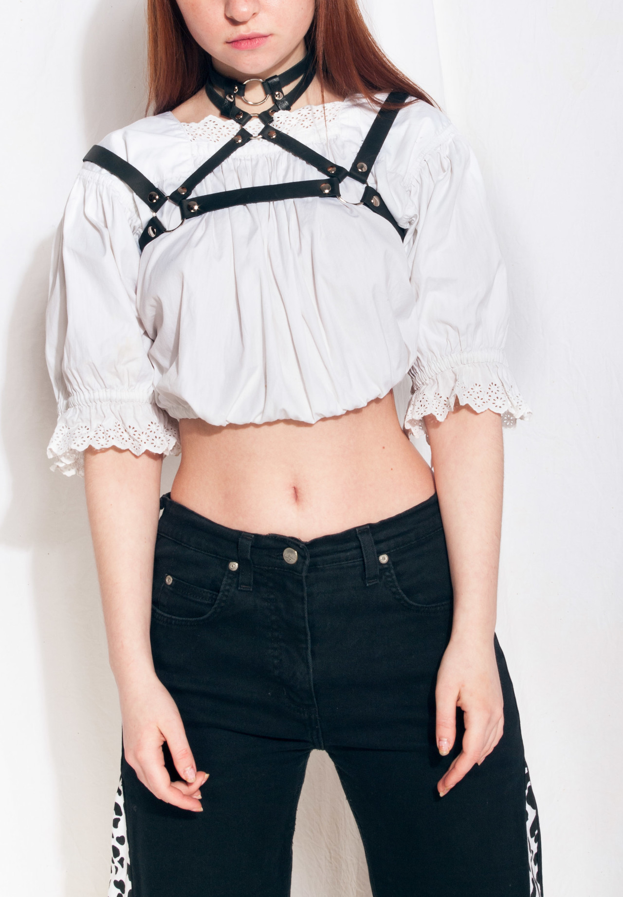 Vintage Peasant Crop Top 30s Rare Puff Sleeve Rework Blouse Pop Sick
