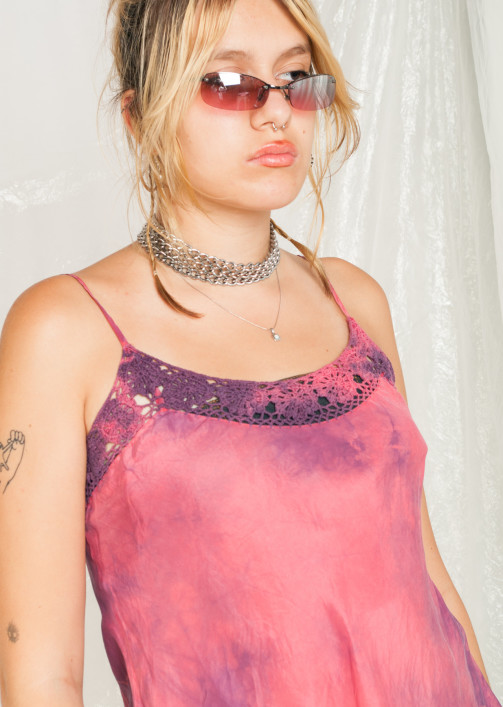 Vintage Silk Top Y2k Reworked Tie Dye Fairy Camisole In Pink Pop Sick